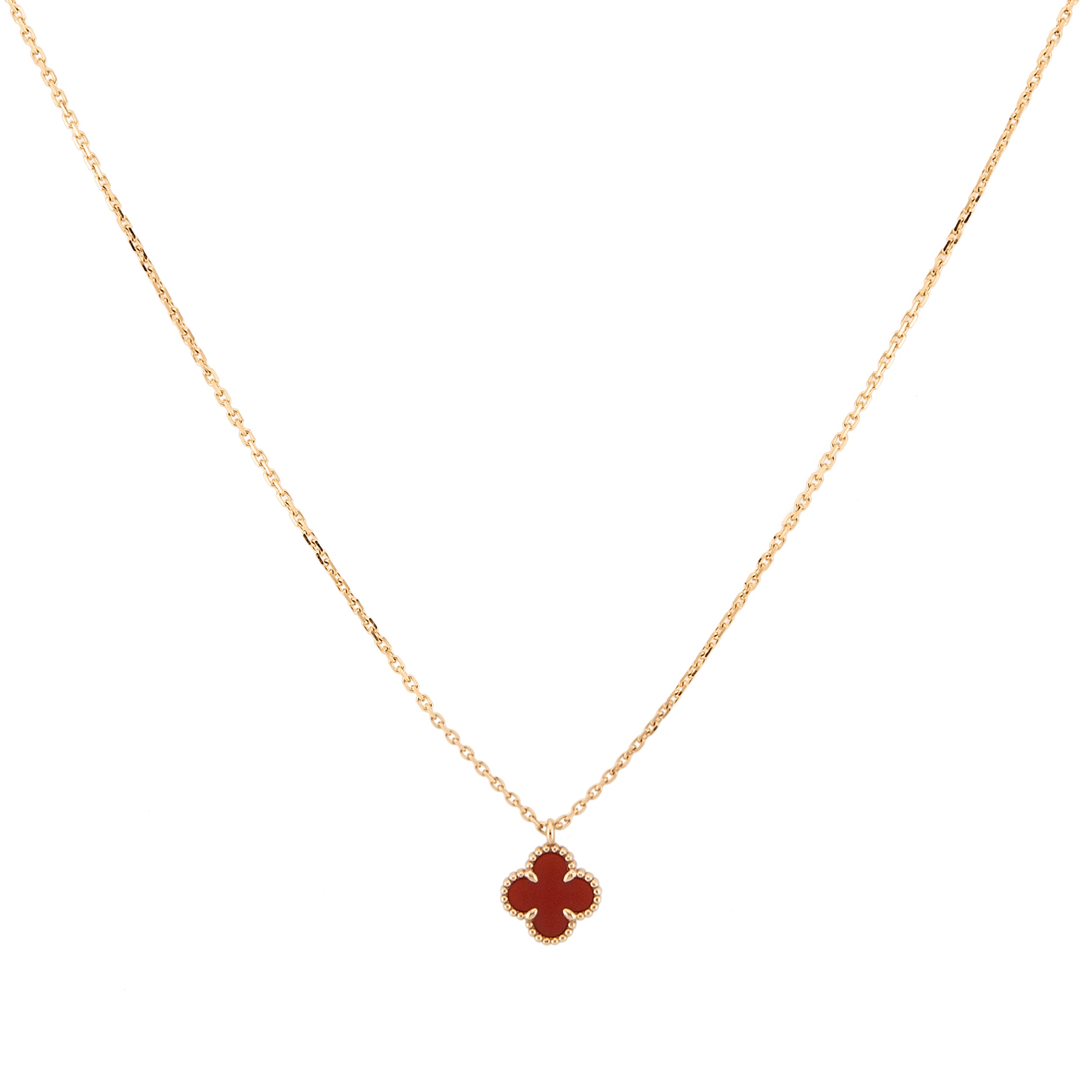 Van Cleef & Arpels 18K Rose Gold Carnelian Sweet Alhambra Pendant Neck ...